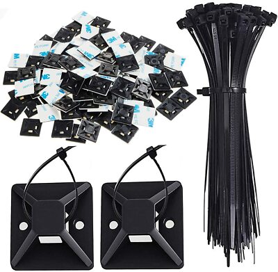 100 Pack Zip Ties Mounts Self Adhesive Cable Tidy Tie Base Holders ...