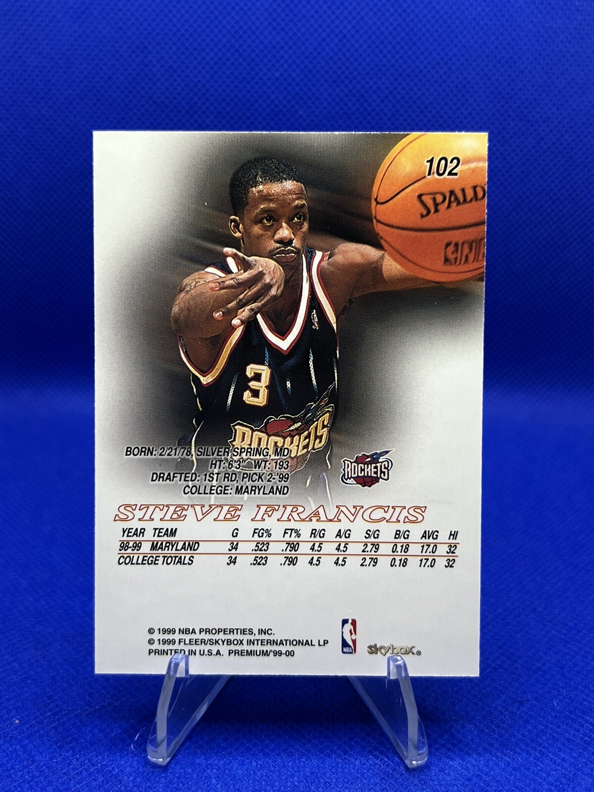 Steve Francis 1999-00 Skybox Premium Rookie Card #102 Houston Rockets ...