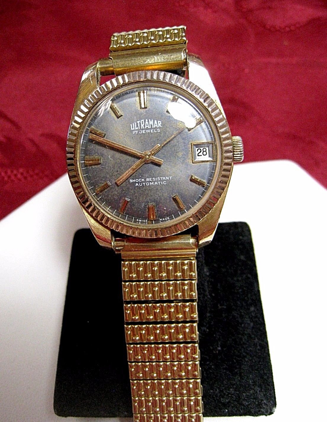 ULTRAMAR AUTOMATIC DATE 17 JEWELS MEN'S STRETCH BAND WATCH RUNS GREAT ...