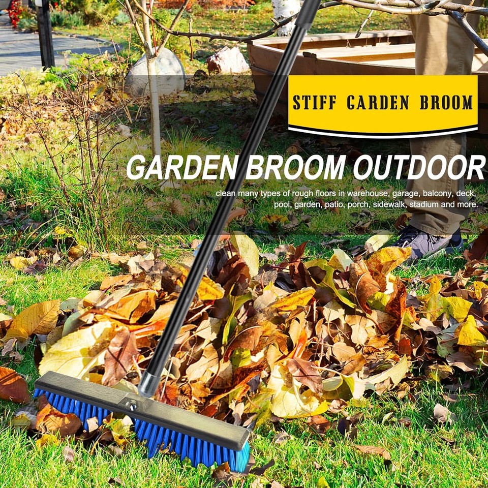 18 Inches Outdoor Push Broom Heavy Duty Shop Broom with 63" Long Handle ...