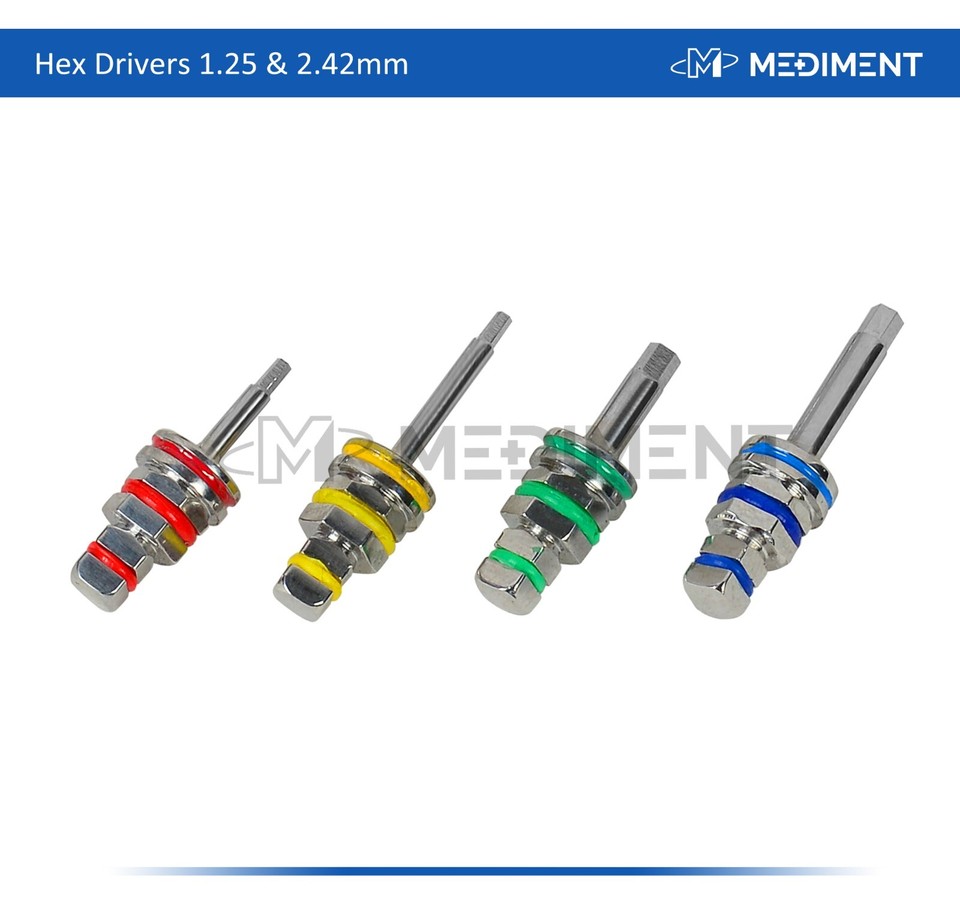 4 Dental Hex Drivers Adapter for Implant Ratchet Long & Short 1.25mm ...