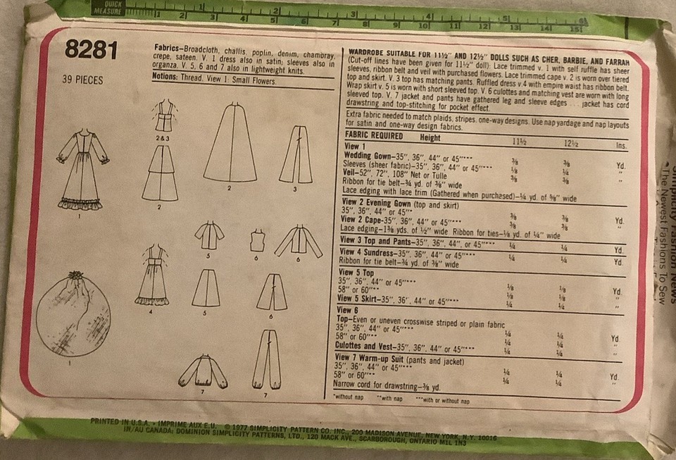 Sewing Pattern #8281 Vintage Doll Clothes For 11.5-12.5 Dolls | eBay