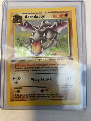 1st Edition Aerodactyl 1/62 PRERELEASE Gold Stamp Fossil Holo 1999 ...