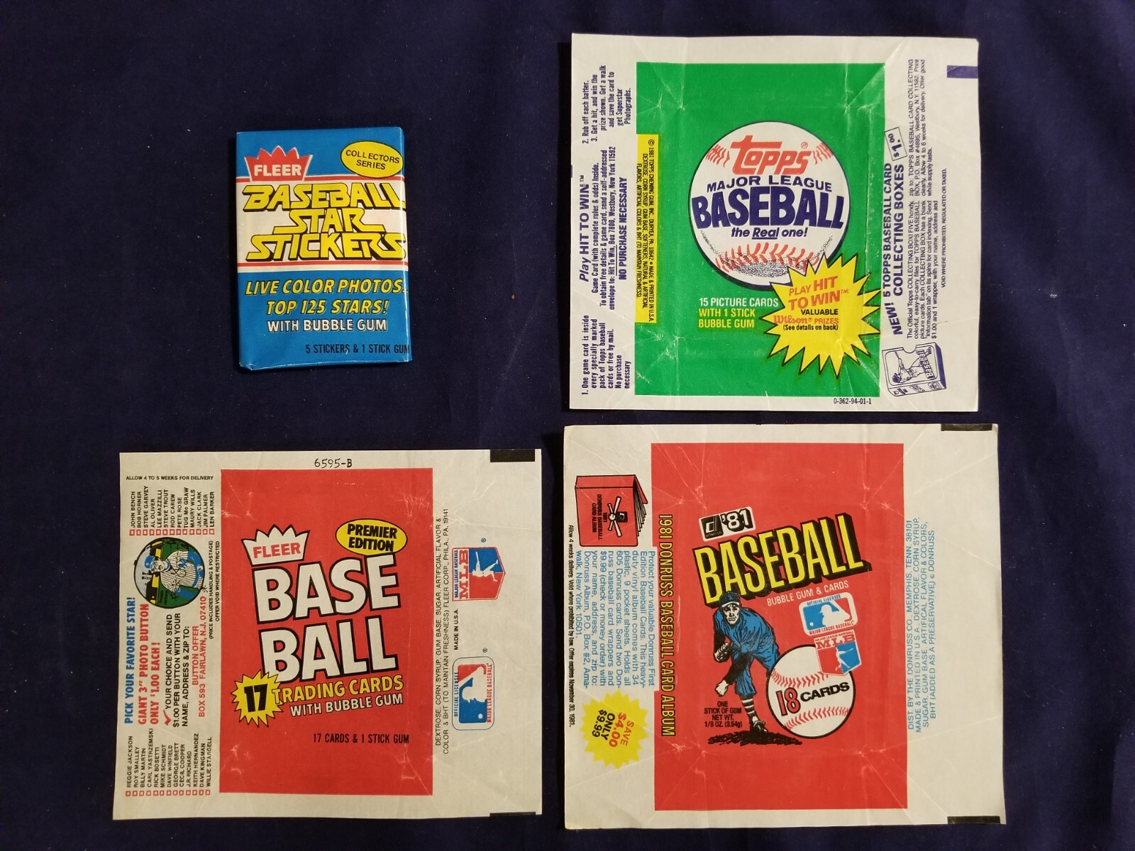 ⚾1981 Topps + Fleer + Donruss Wrapper Trio PLUS Fleer Star ⭐ Stickers ...