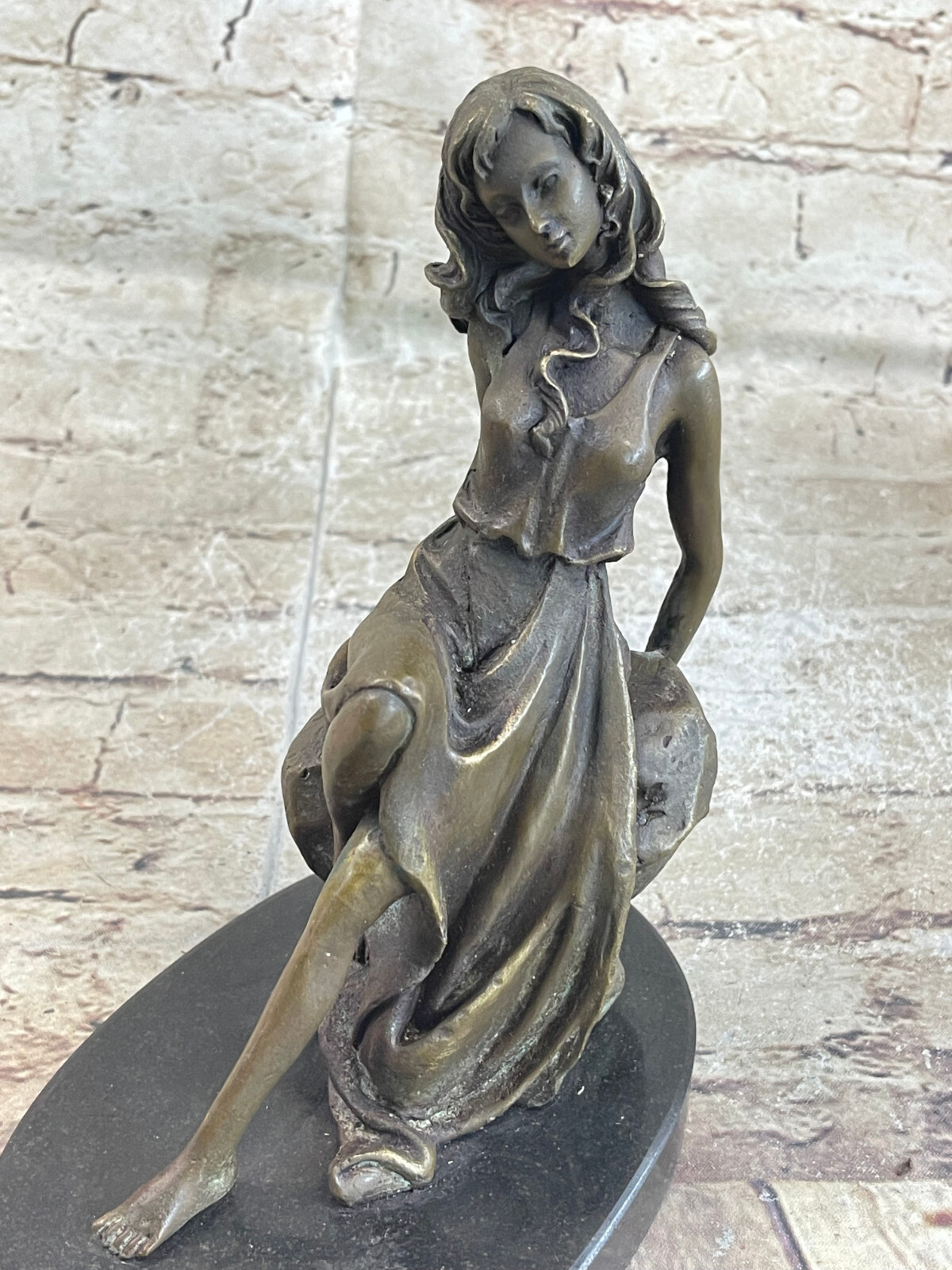 Bronze Marble Prone on Rock Female Thinker GIRL Sculpture Figure ...