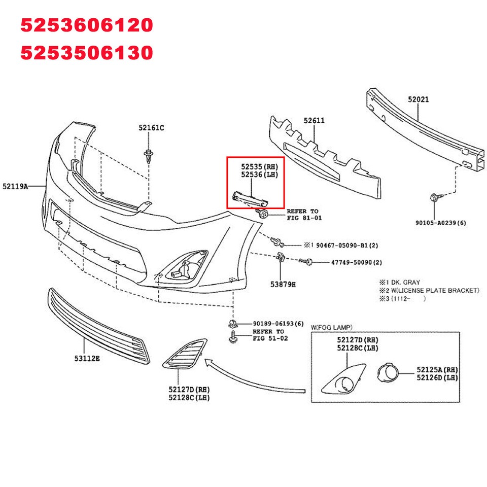 2012-2014 Toyota Camry Front Bumper Bracket Support Left & Right Pair ...