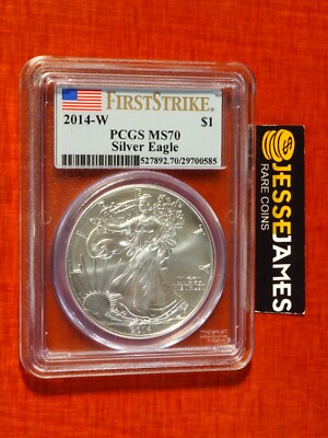 2014 W BURNISHED SILVER EAGLE PCGS MS70 FLAG FIRST STRIKE LABEL | eBay
