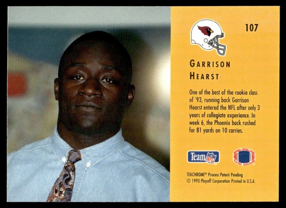 1993 Playoff Contenders Garrison Hearst Rookie Phoenix Cardinals #107 ...