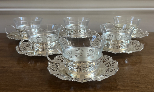 6 VINTAGE WEST GERMAN BMF SILVERPLATE TEA COFFEE CUP & SAUCER SETS ...