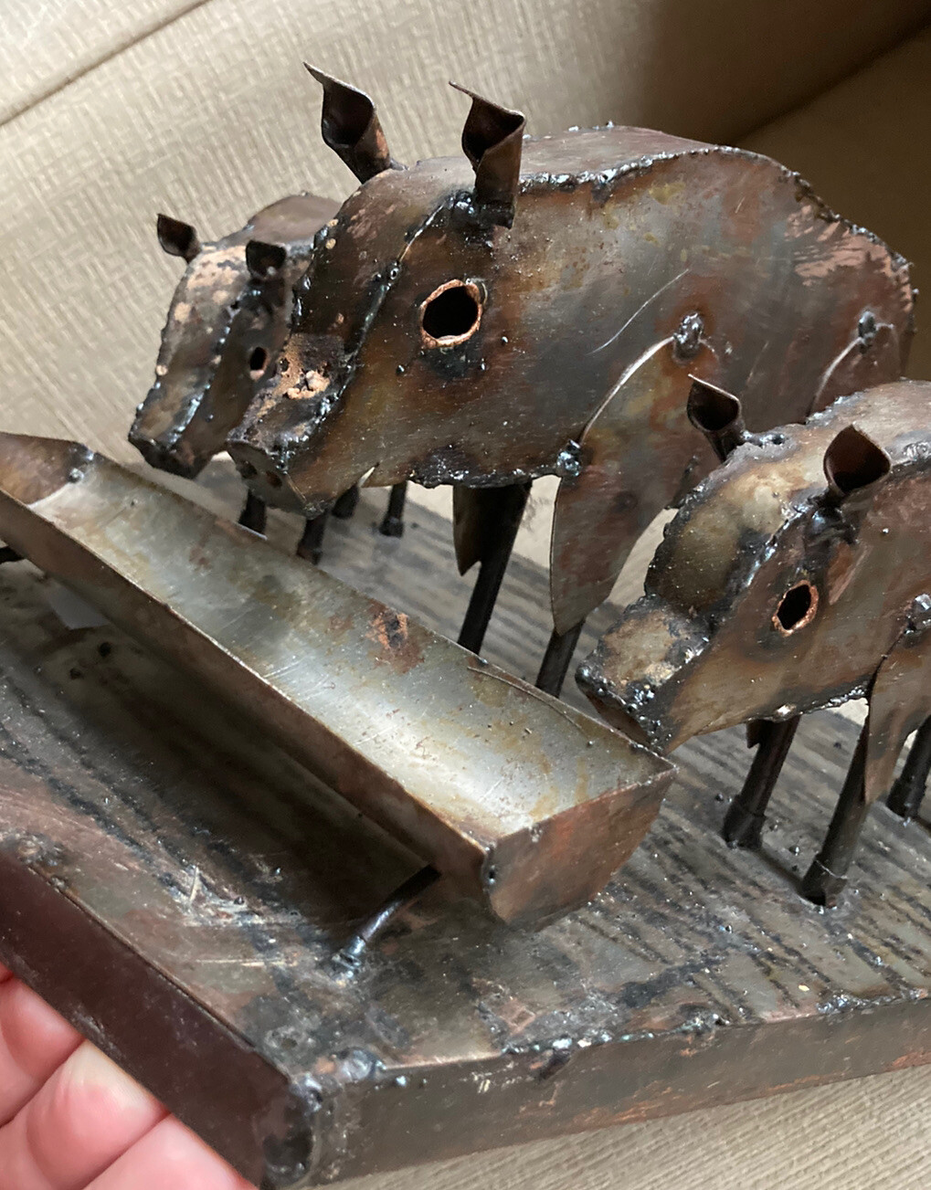 Handmade Scrap Metal Pigs Trough Garden Home Cabin Decor Farm Rustic ...