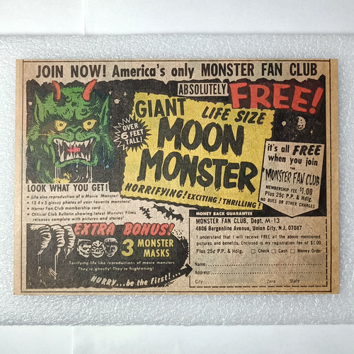 Giant Life Size Moon Monster & Masks vintage comic book print ad 1971 ...