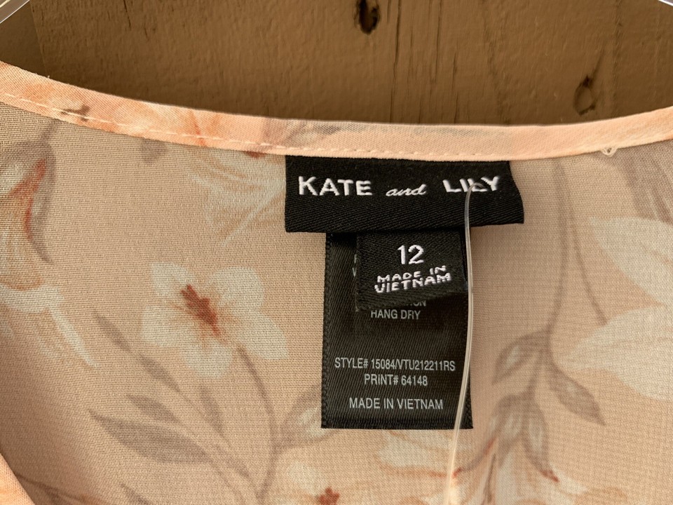 Kate And Lily Dress Women sz 12 Summer Pastel Floral Peach Ivory ...