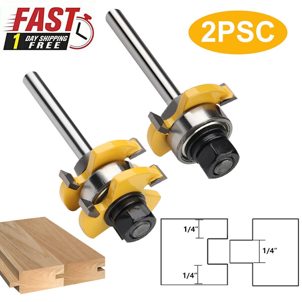2 PCS Tongue and Groove Router Bit Set 1/4 Shank 3 Teeth Adjustable T ...