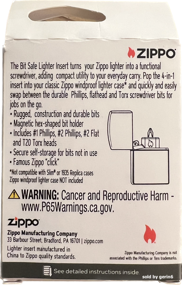 Zippo Bit Safe 4-in-1 Screwdriver Lighter Insert, 65701 New In Box | eBay