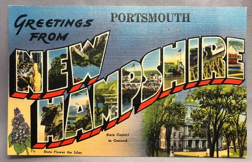 1940s PORTSMOUTH NEW HAMPSHIRE Big LARGE LETTER Postcard Vintage Linen ...
