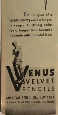 Vintage Venus Pencil Print Ad Canada Venus On A Pencil 12” X 2 1/2” Sf1 ...