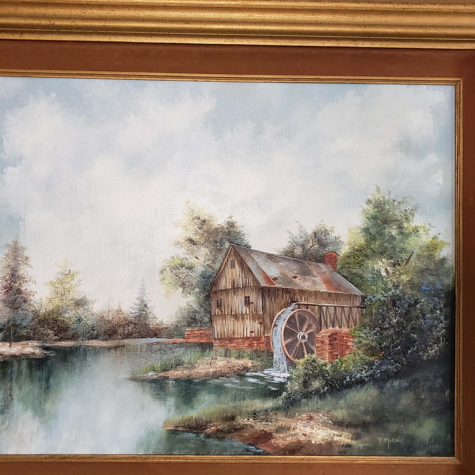 P. Miller Old Water Mill Landscape Oil Painting Canvas Framed Signed | eBay