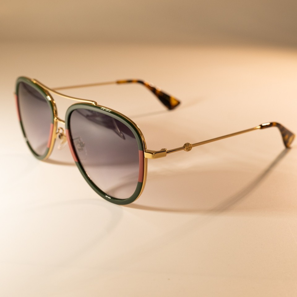 Gucci GG0062S 003 57mm Aviator Green/Red Unisex Sunglasses with Light ...