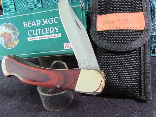 Bear MGC, USA made Large Rosewood Lockback with Sheath. Mint in Box. | eBay
