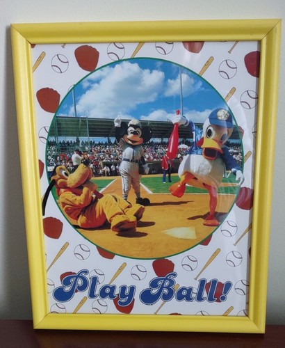 Vintage Disney Framed Picture Play Ball! Mickey Mouse Baseball Pluto ...