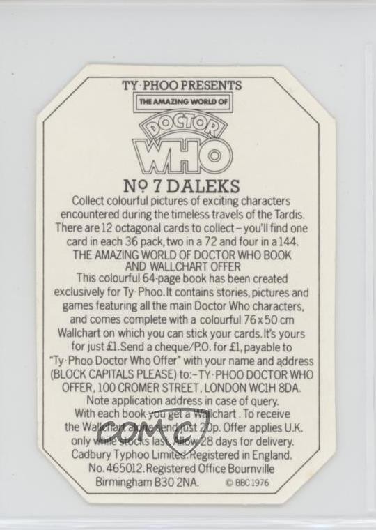 1976 Ty-phoo The Amazing World of Doctor Who Tea Daleks #7 11bd | eBay