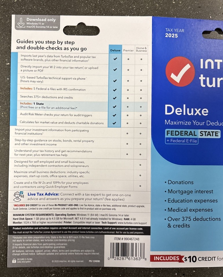 2025 TurboTax Deluxe Tax Software Fed State,Win Mac,Physical key card ...