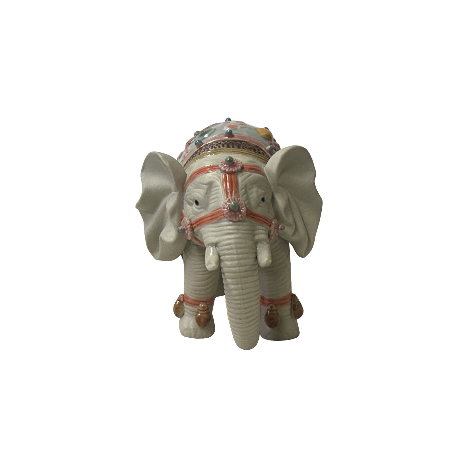 Ceramic Elephant Trunk Holding Ingot Delicate Accent Decor Figure ...