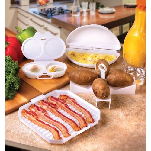Microwave Breakfast Cooking Set Egg Poacher Bacon Potato Omelette Maker ...