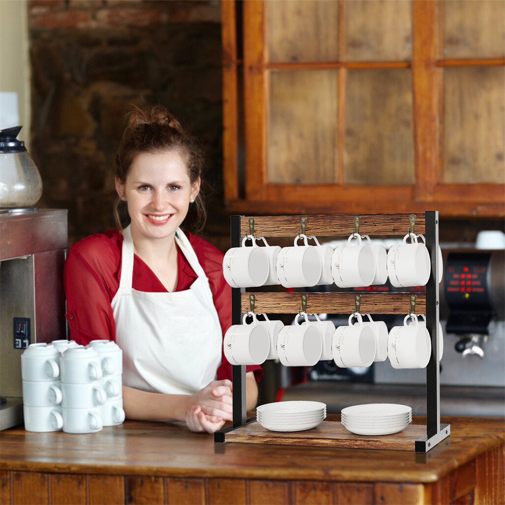Vintage 16 Hooks Coffee Mug Counter Holder Rack Kitchen Store Cups Desk ...