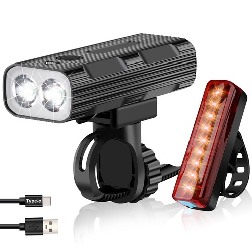 1500 Lumens Bike Light Set, Front and Back, Rechargeable LED Bicycle ...