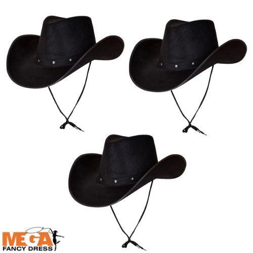 3 x Black Texas Cowboy Hat Western Adults Fancy Dress Mens Ladies ...