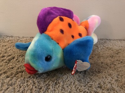 TY "Lips" Beanie Baby Buddies Tye Dye Large Plush Fish 1999 Retired ...