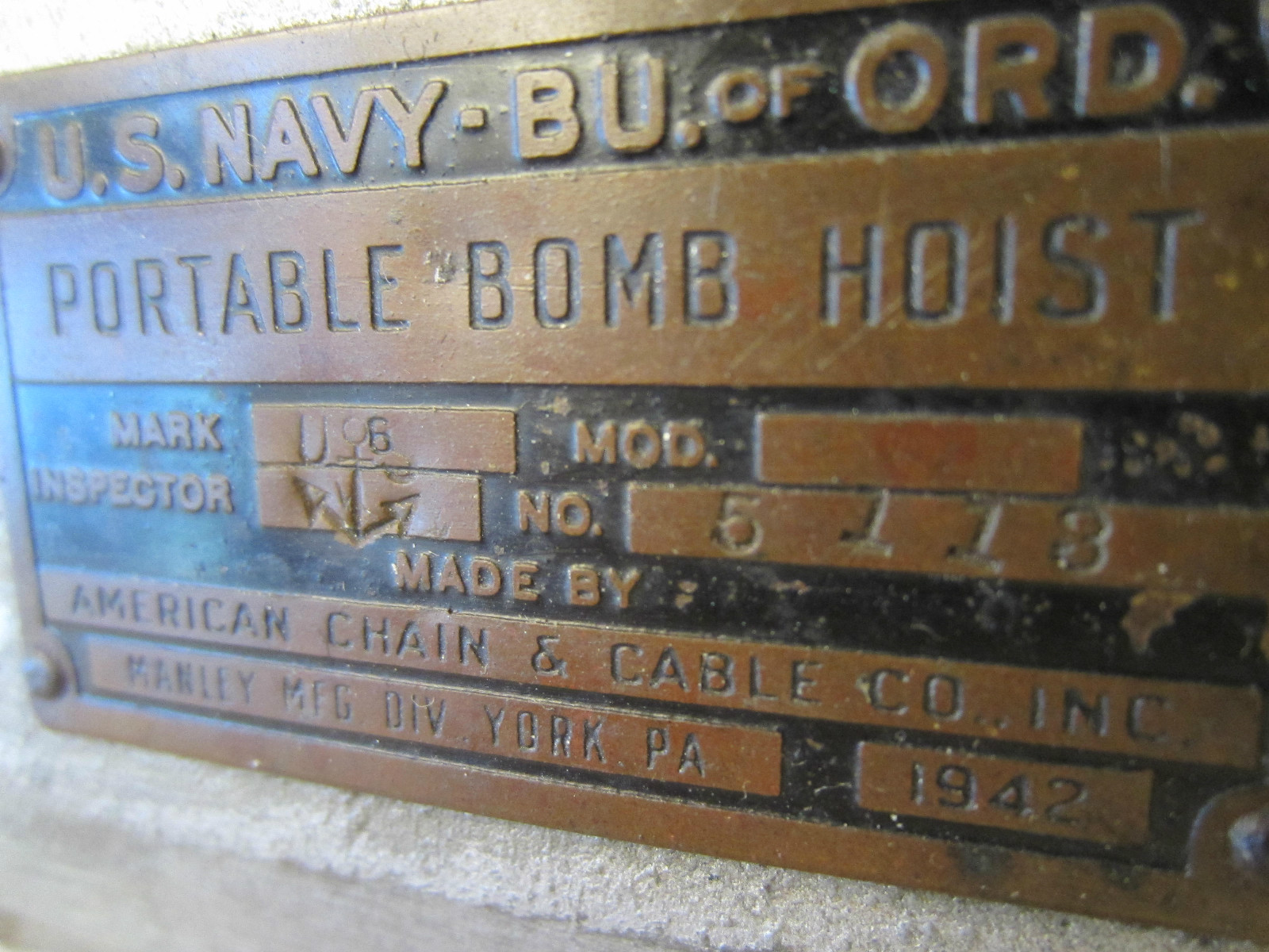 U.S. NAVY, MARK VI AIR CRAFT 1/2 TON BOMB HOIST | eBay
