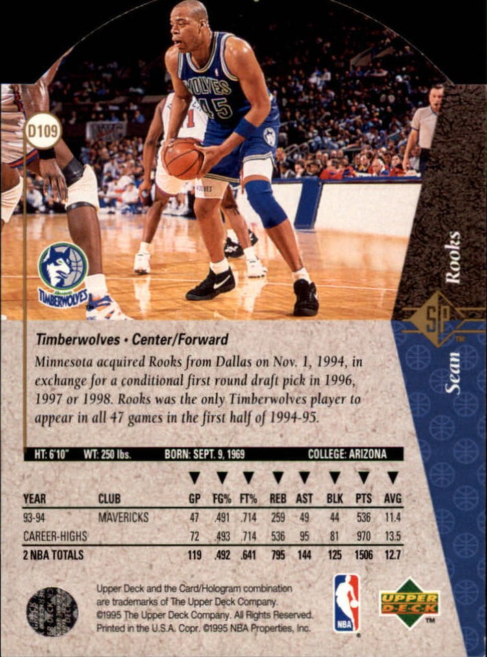 1994-95 SP Die Cuts Minnesota Timberwolves Basketball Card #D109 Sean ...