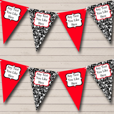 Party Banner Bunting Red White Black Damask Wedding Venue or Reception ...