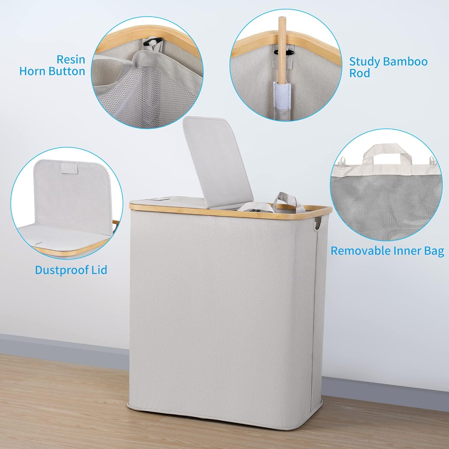 efluky Double Laundry Hamper with Lid Divided Laundry Hamper with ...