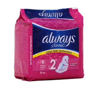 ALWAYS CLASSIC MAXI WITH WINGS 9 PADS SIZE 2 Clean Protection FAST ...