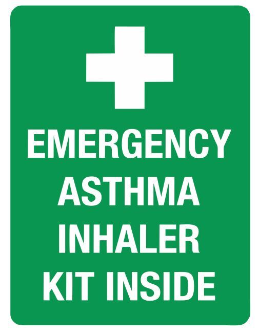 Emergency Asthma Inhaler Kit Inside Safety Sign Sticker Decal Label ...