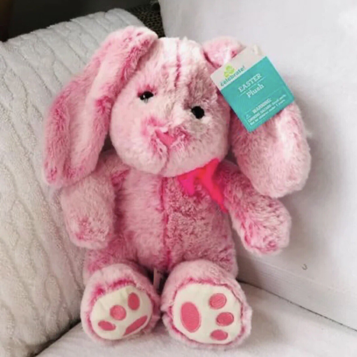 Hugfun Soft Bunny Plush Rabbit 14" Stuffed Animal Pink Bow Nose Floppy ...