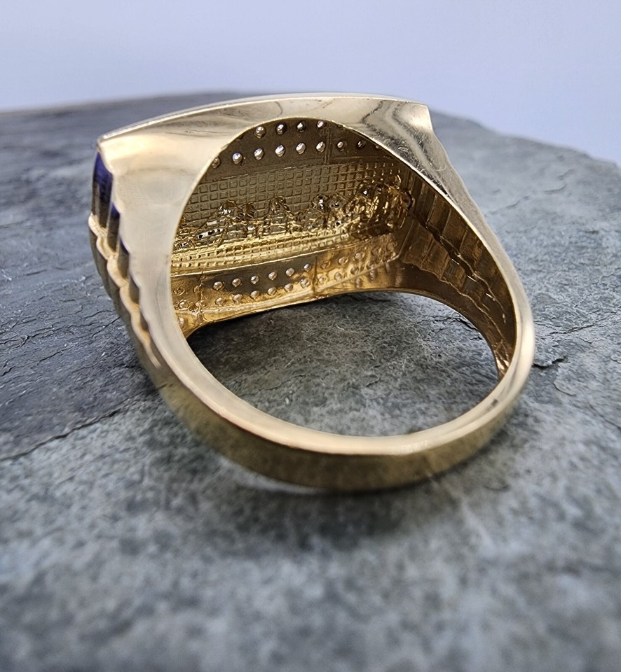 10k .417 Gold Last Supper NG Two-Tone Iced Signet Sz 10 Ring Au 2448 | eBay