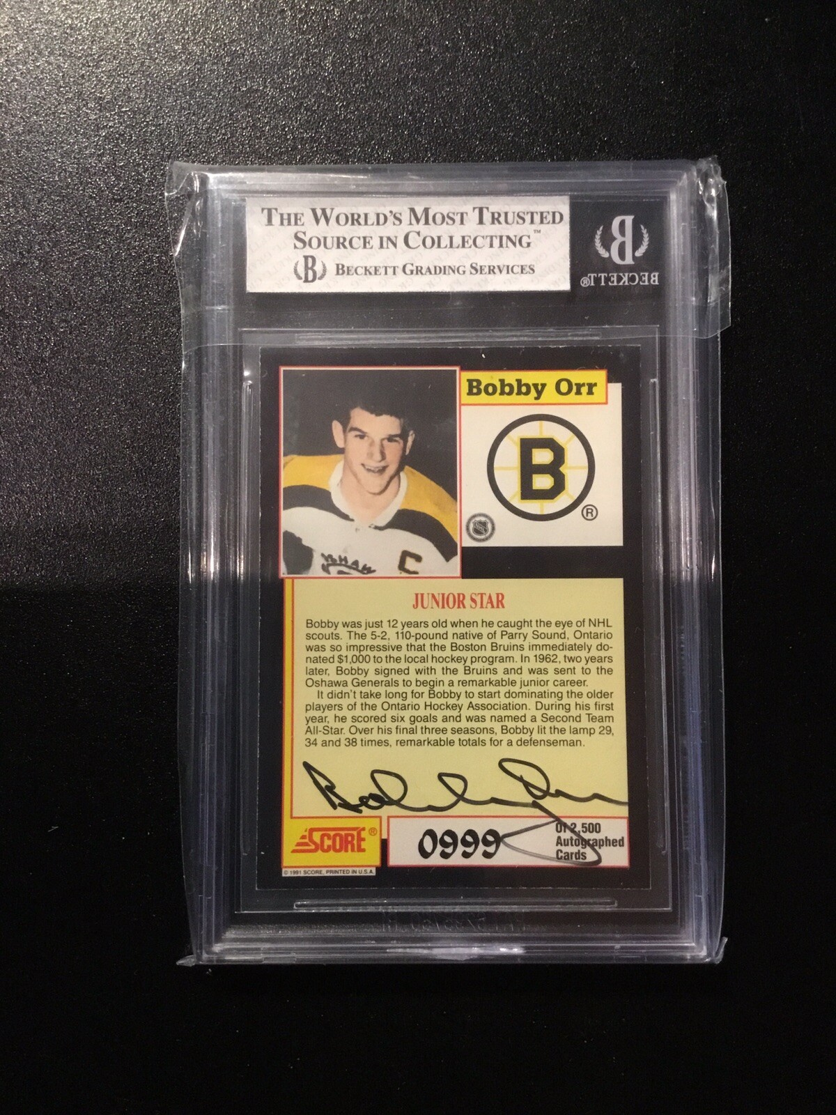 1991-92 Score Bobby Orr Junior Star Auto Autograph /2500 Bruins BGS 6.5 ...