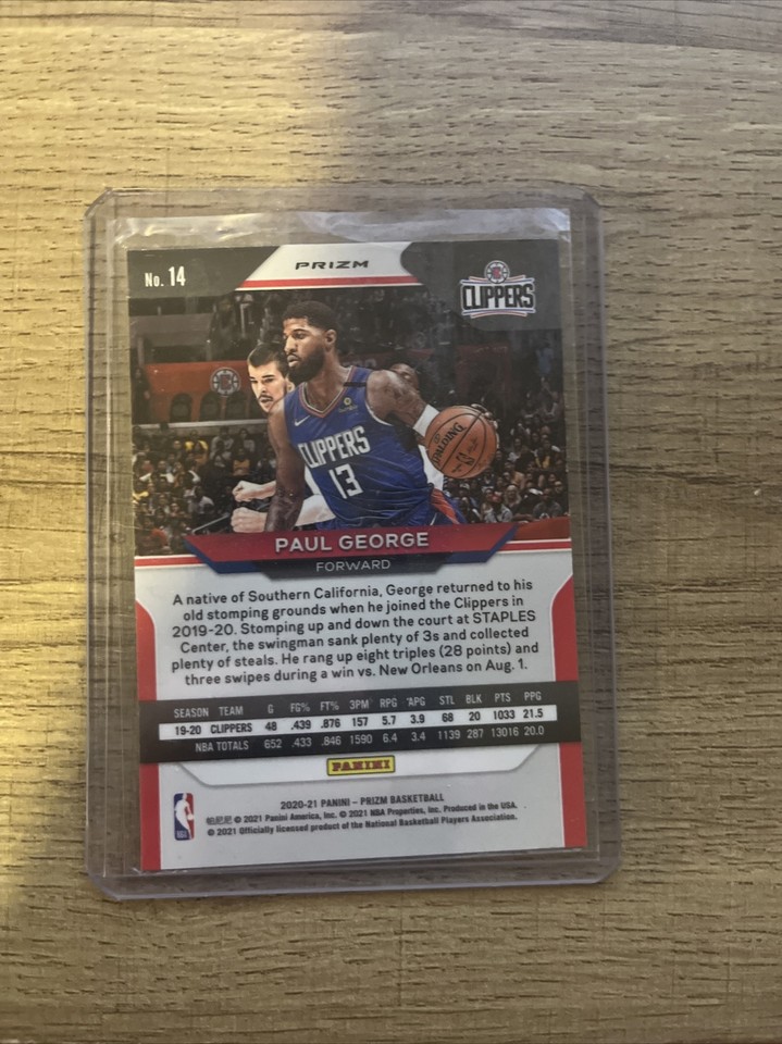 2020-21 Panini Prizm Basketball Paul George Red Cracked Ice #14 ...