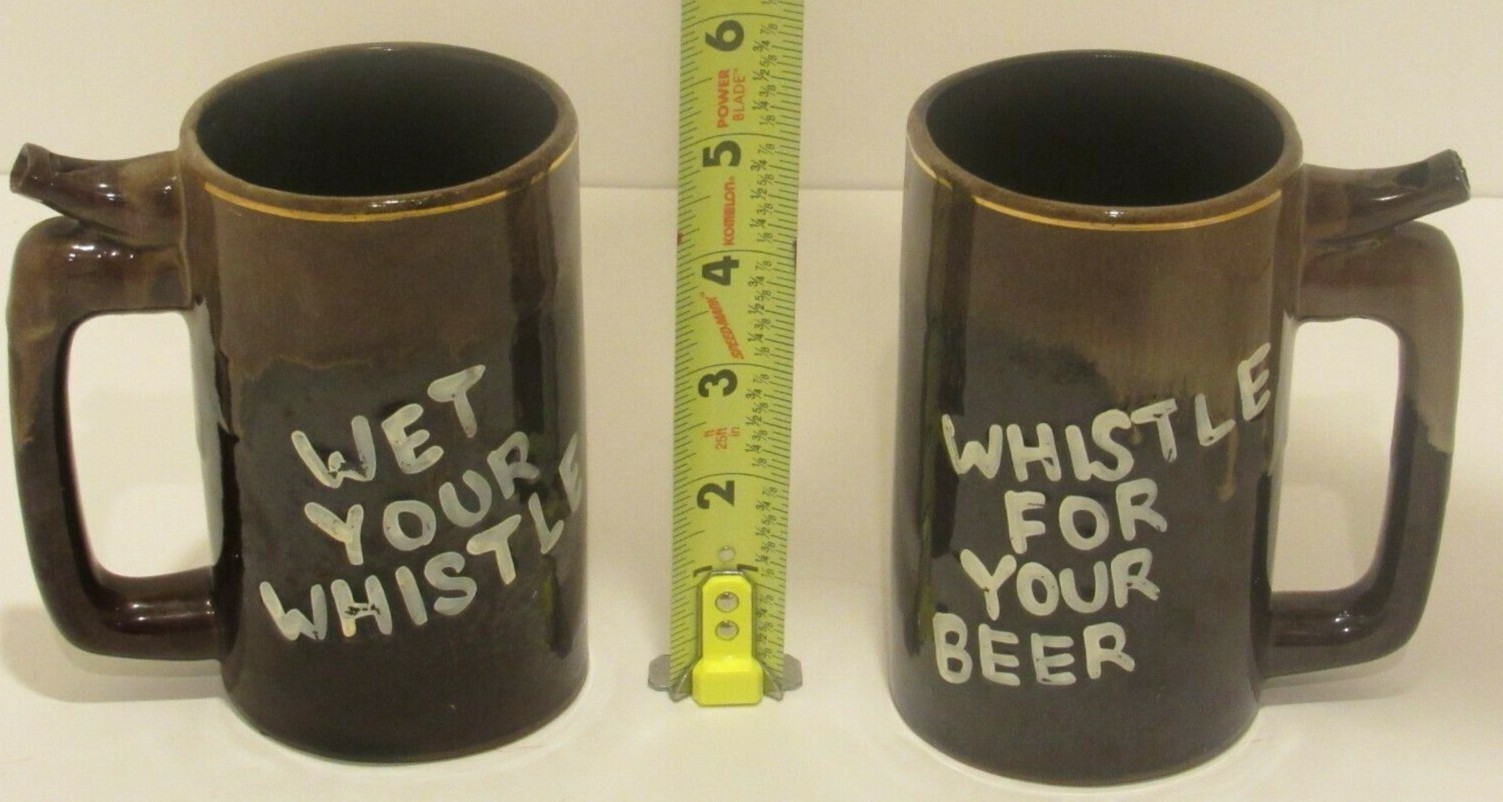 2 Artmark Vtg Whistle For Your Beer Wet Your Whistle Mug W/ built in ...
