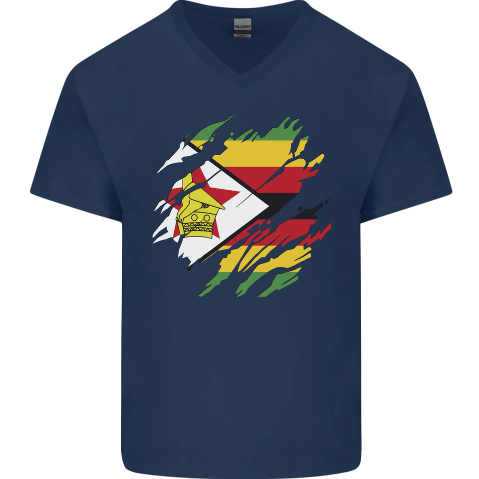 Torn Zimbabwe Flag Zimbabwean Day Football Mens V-Neck Cotton T-Shirt ...