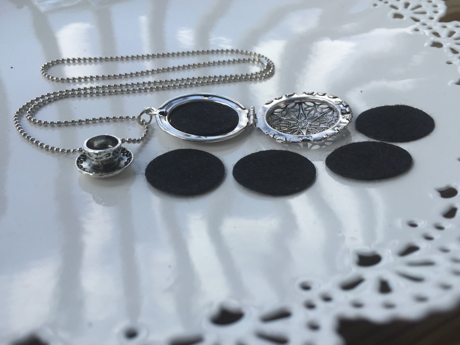 ANTIQUE SILVER COFFEE TEA CUP ESSENTIAL OIL DIFFUSER NECKLACE BRACELET ...