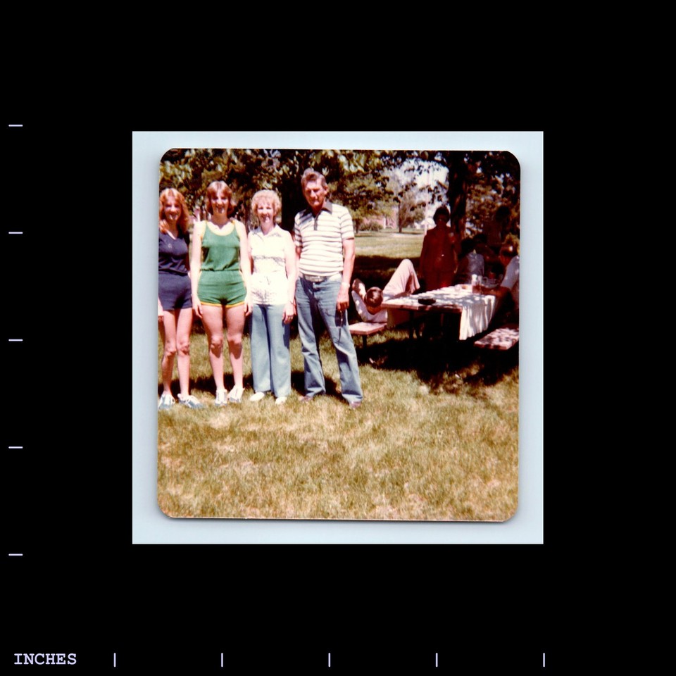 Old Vintage Square Color Photo MAN LEGGY WOMEN PICNIC TABLE IN PARK ...