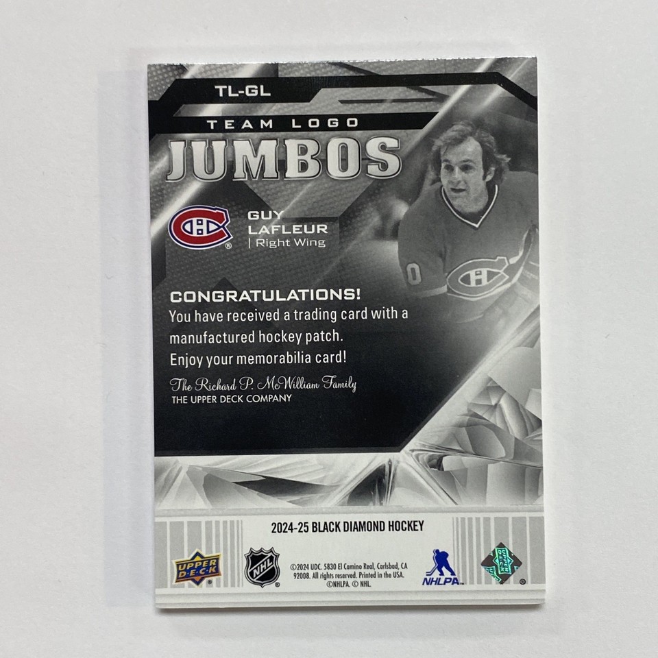 Guy Lefleur 2024-25 Black Diamond Team Logo Jumbo Patch #TL-GL ...