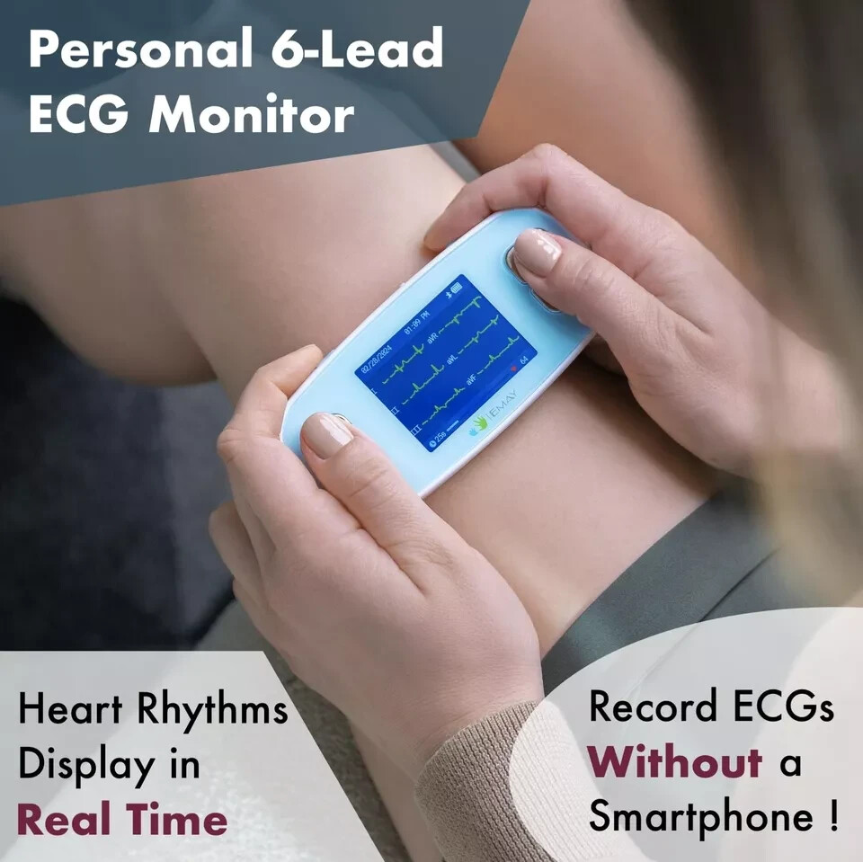 EMAY 6Leads Portable ECG Monitor Record ECG and Heart Rate in 6 ...