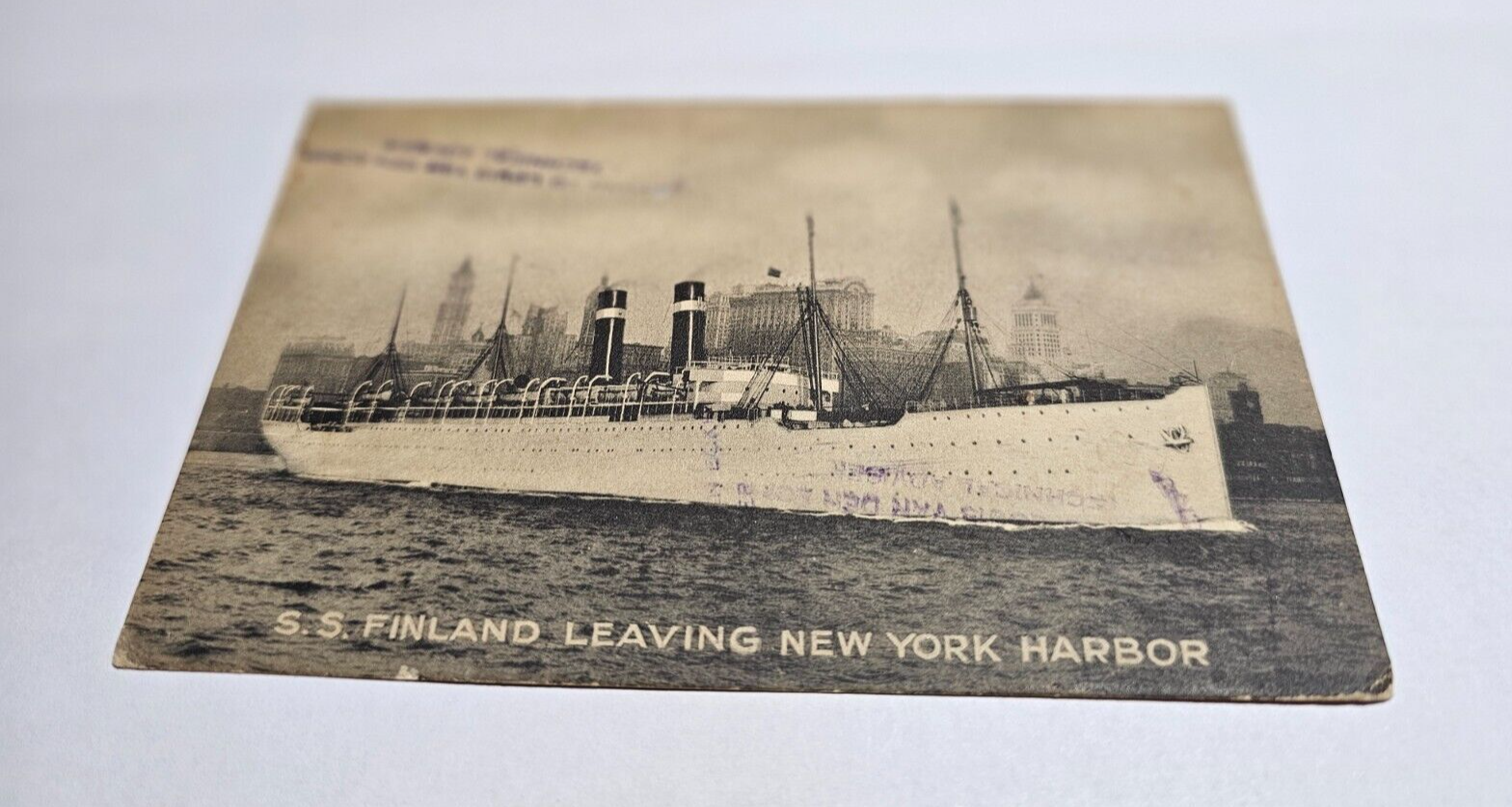 c.1920 S.S. FINLAND SHIP LEAVING NEW YORK HARBOR PANAMA PACIFIC LINE ...
