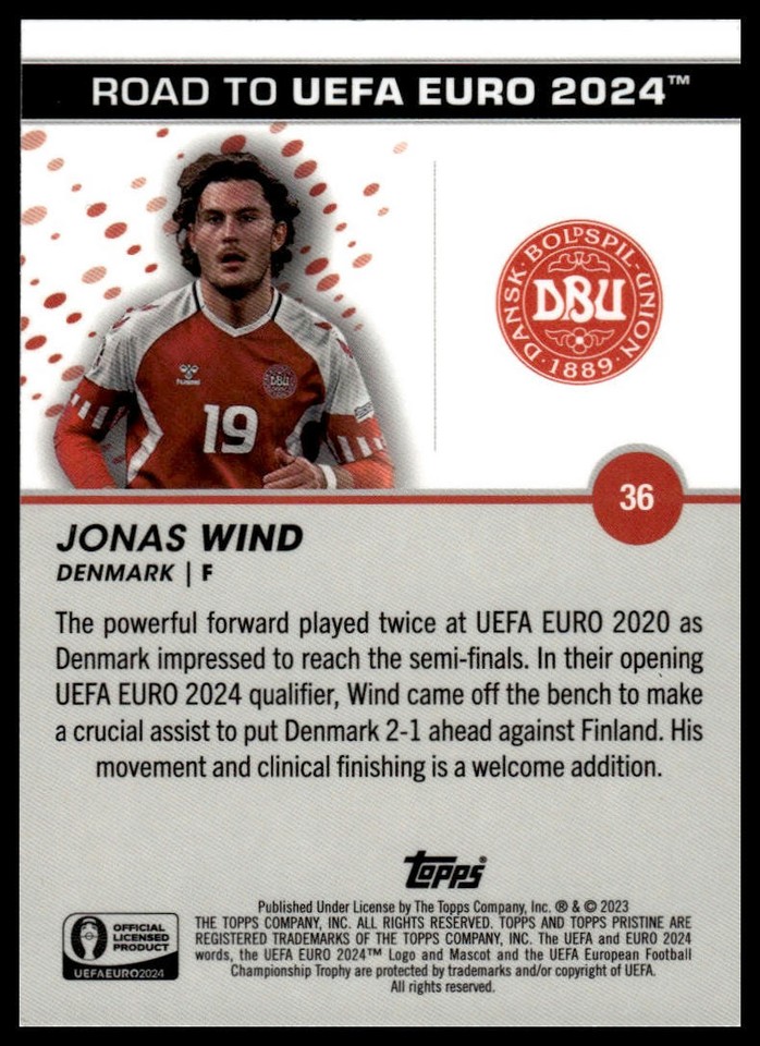 2023-24 Topps Pristine UEFA EURO Jonas Wind #36 | eBay